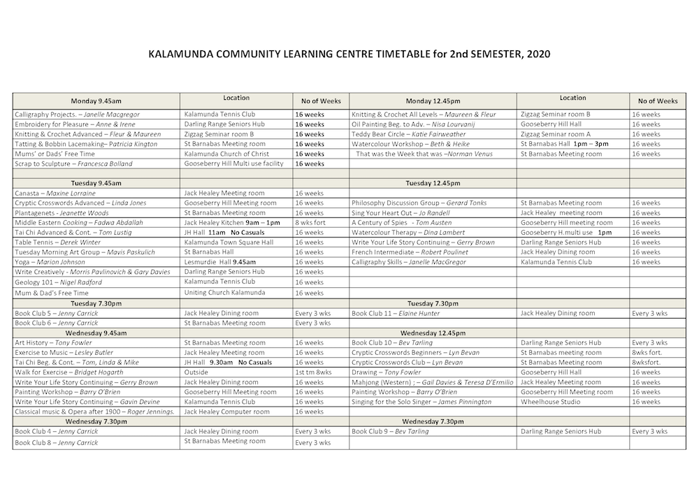 Timetable - Kalamunda Community Learning Centre